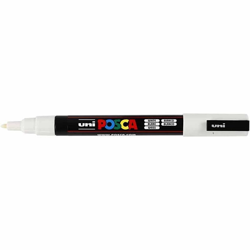 Uni Posca Tusj, white, fine, 1stk, 0,9-1,3 mm, PC-3M - HOBBYLAGERET
