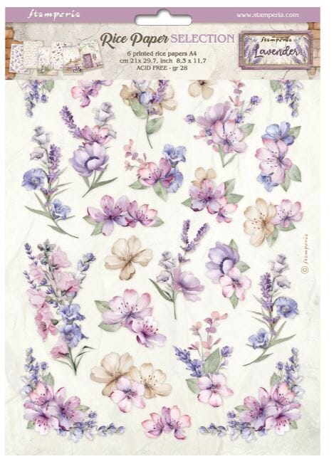 Stamperia Lavender A4 Rice Paper Selection (DFSA4XLV) - HOBBYLAGERET