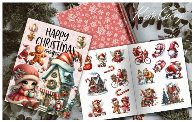 Happy Christmas Ephemera Book Vol.1, Poortoast and Kate Curr - HOBBYLAGERET