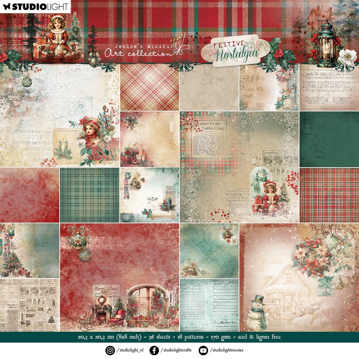 JMA Design Paper Pad Background designs Festive Nostalgia 20 - HOBBYLAGERET