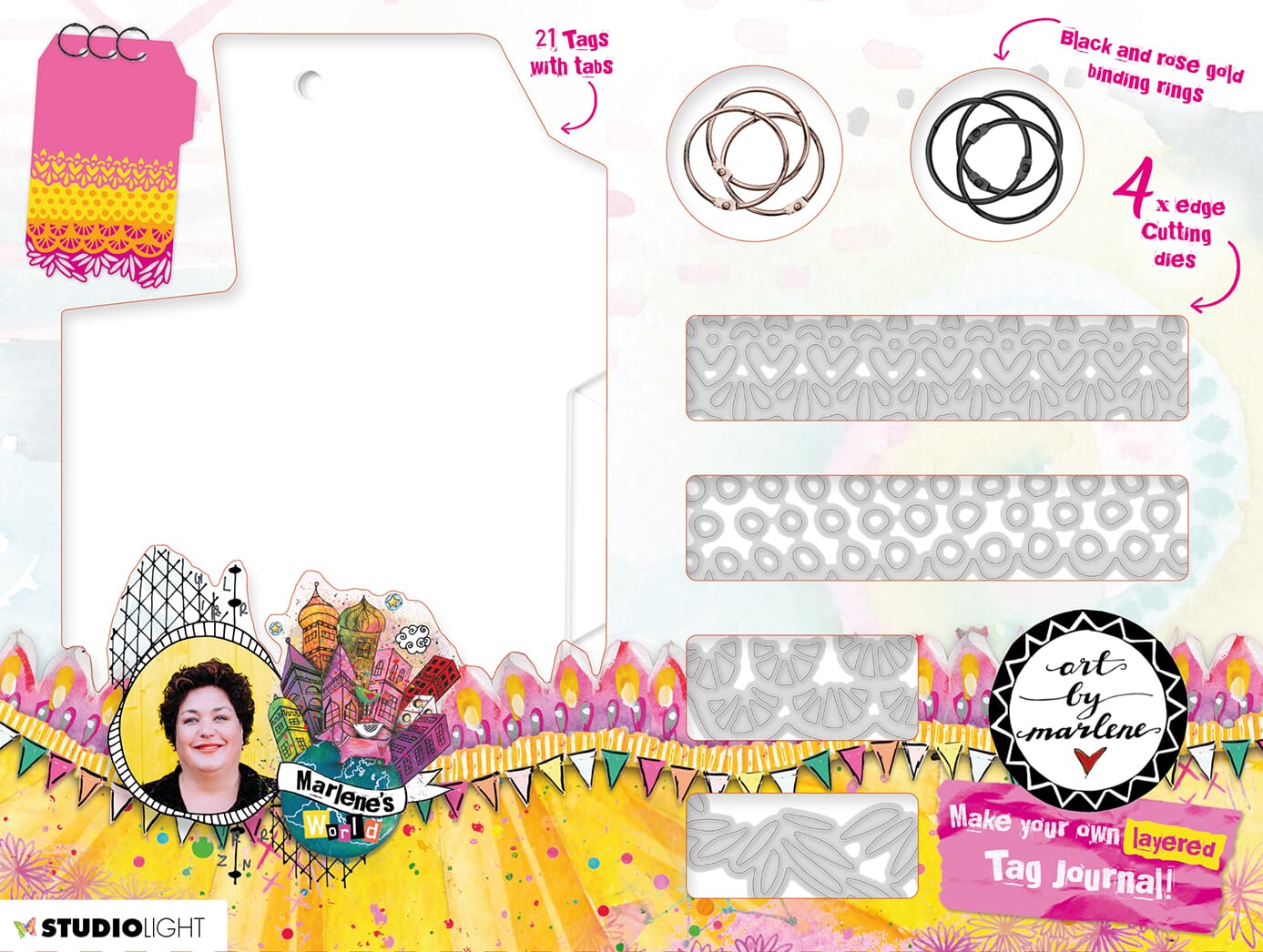 BM DIY Layered tag journal Marlenes World 240x180x35mm nr.14 - HOBBYLAGERET