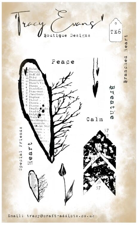 Tracy Evans - TE006 - Branched Heart (A6 stamp) - HOBBYLAGERET